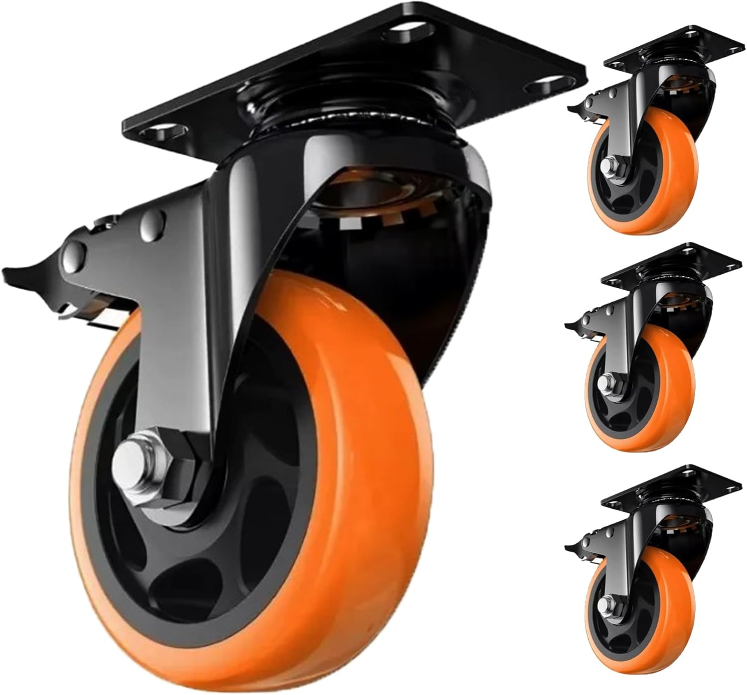 4 Inch Caster Wheels Casters Set of 4 Heavy Duty Polyurethane Castors ...