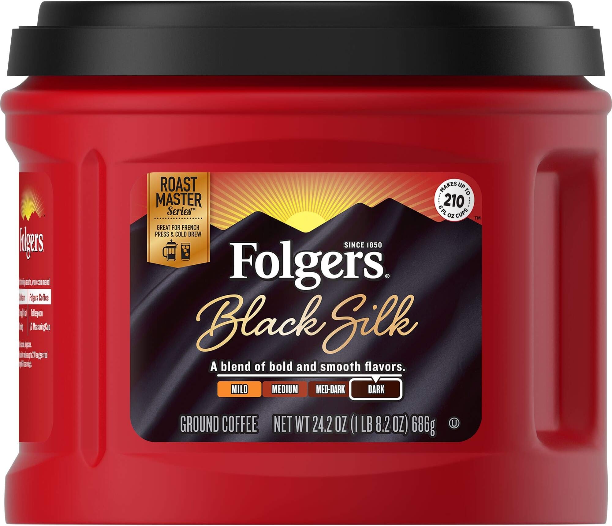 Amazon.com: Folgers Black Silk Coffee, Dark Roast, 24.2 Ounces Per Canister