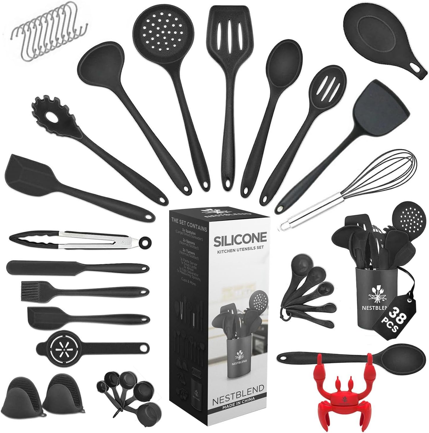 Amazon.com: NestBlend Nonstick Black Kitchen Utensils Set - 38 Pieces ...