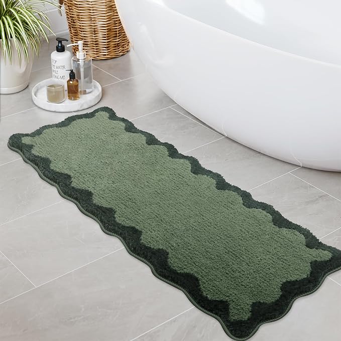 Amazon.com: Uphome Bathroom Rug Runner, Green Long Irregular Shaped ...