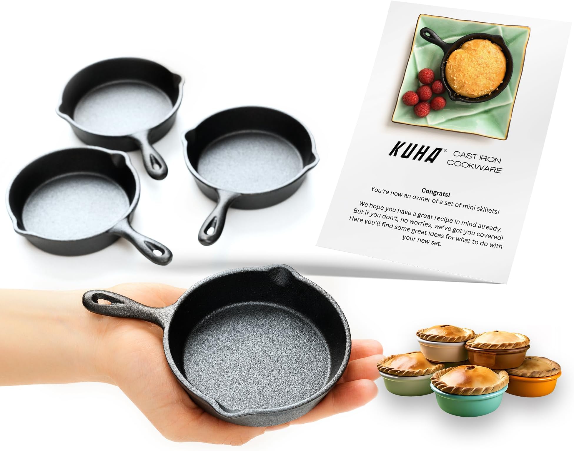 Amazon.com: KUHA Mini Cast Iron Skillets 4” (Pack of 4) - Black Non ...