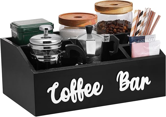 Amazon.com: Wooden Coffee Bar Bin Box with Coffee Bar Letter Decor ...