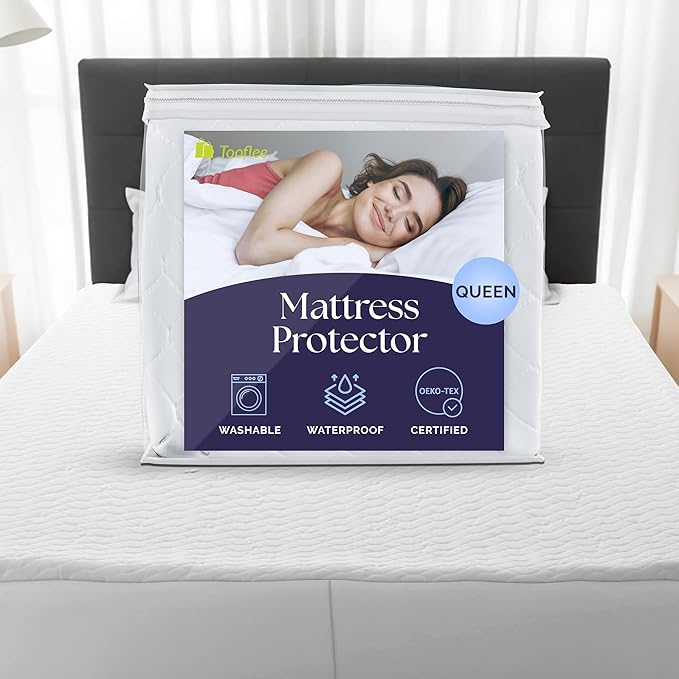 Amazon.com: Tooflee Quilted Waterproof Mattress Protector - Queen Size ...