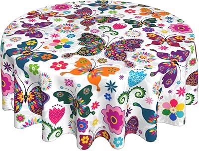 Amazon.com: Spring Floral Tablecloth Round,Colorful Floral Leaf ...