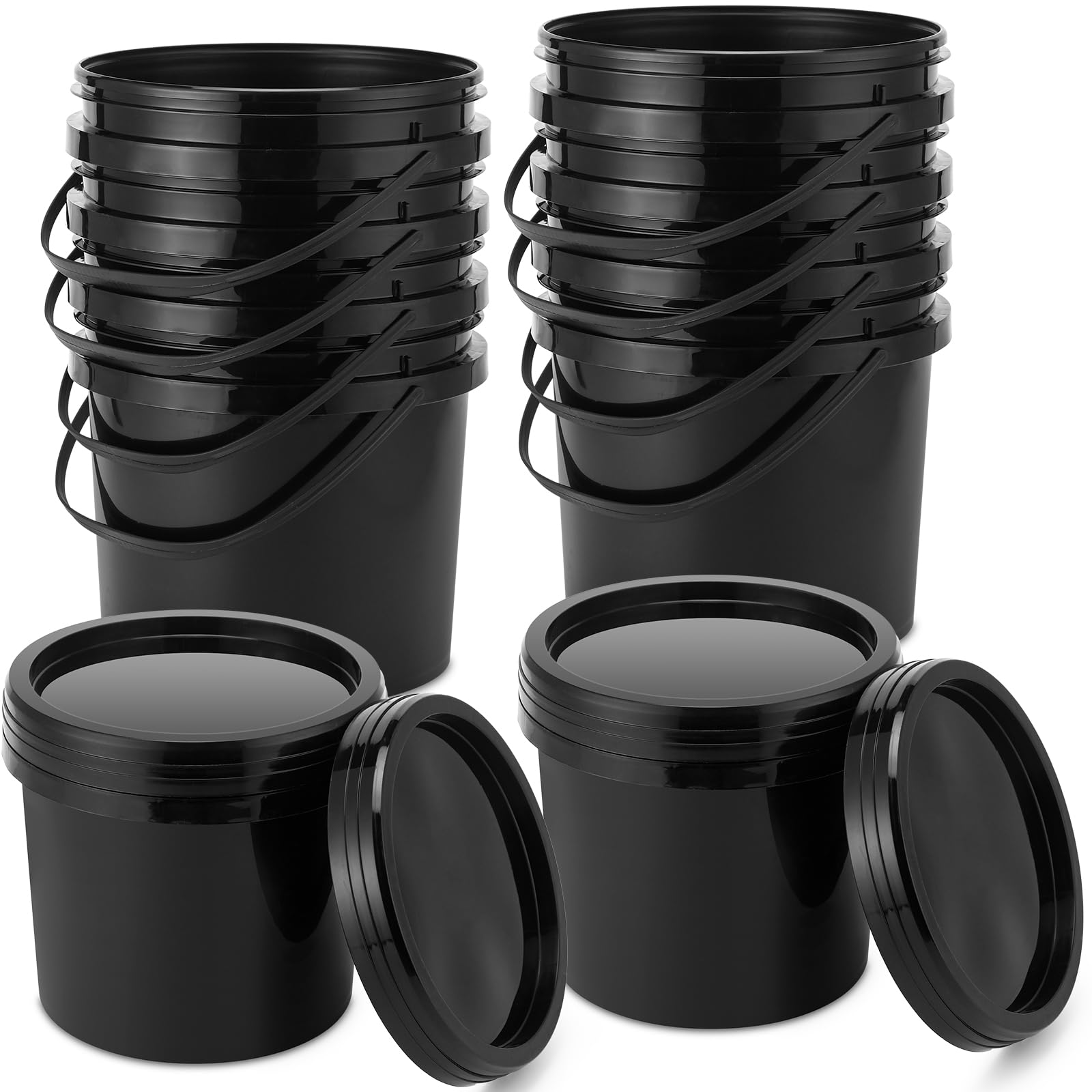 Amazon.com: Gerrii 10 Pack Black Plastic Bucket with Handle and Lid ...