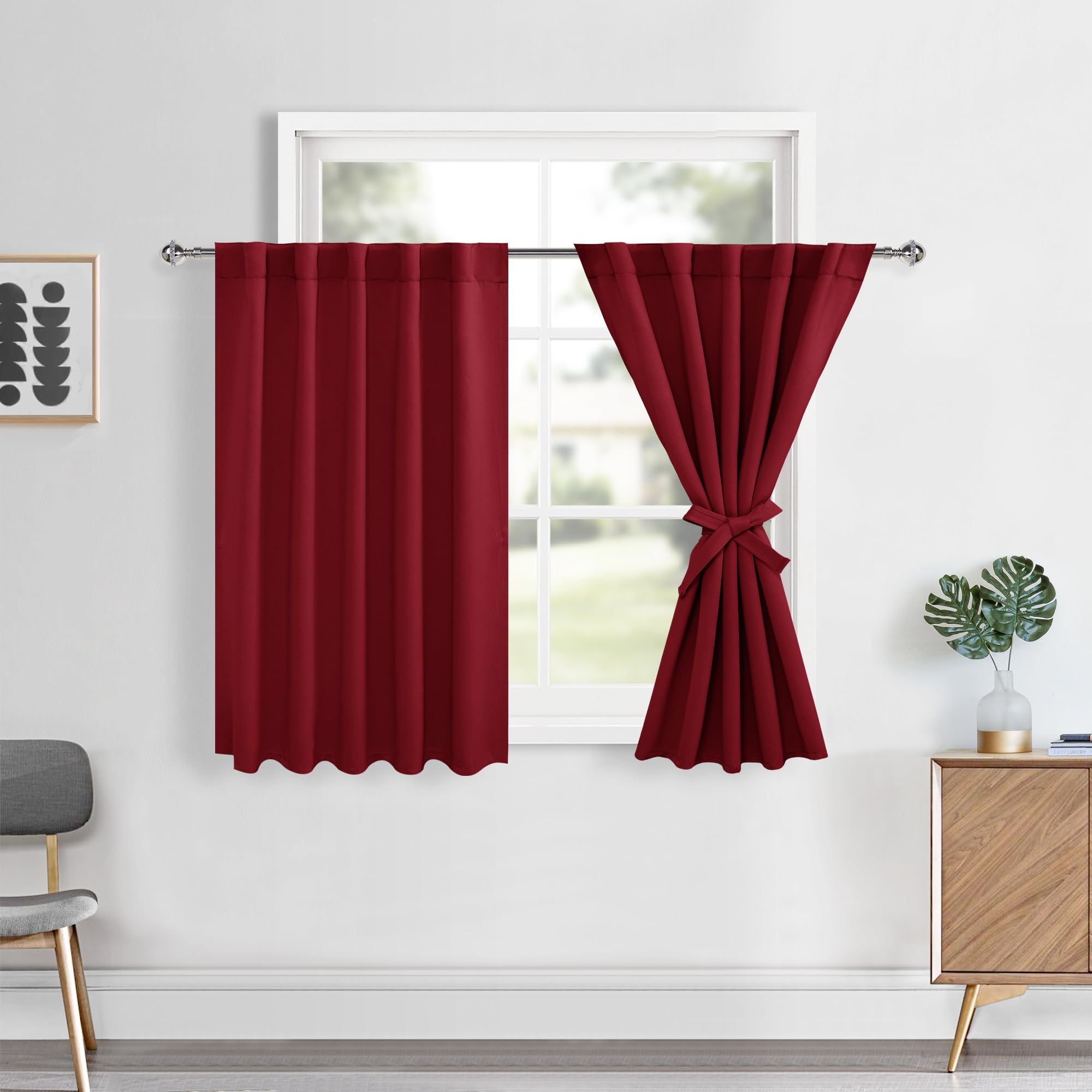 Amazon.com: Hiasan Short Red Blackout Curtains 36 inch Long, Bathroom ...