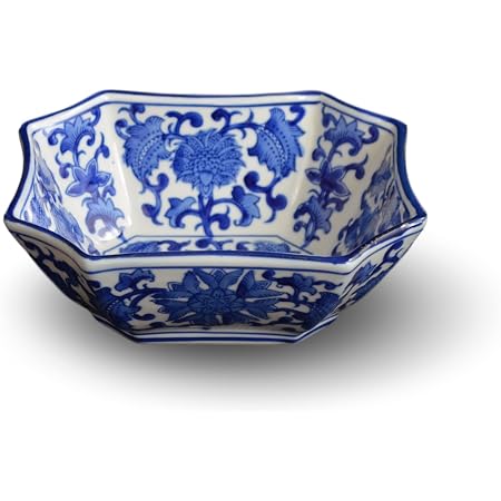 Amazon.com | Blue and White Long Octagon Serving Bowls, Salad Bowls ...