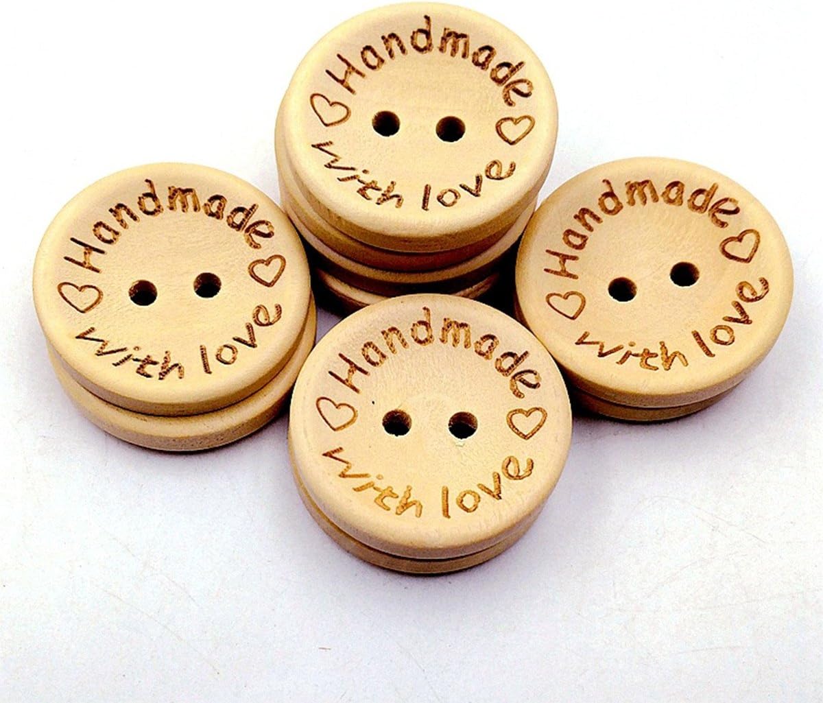 Amazon.com: 150 Pcs Wooden Handmade with Love Buttons Round Craft Decor ...