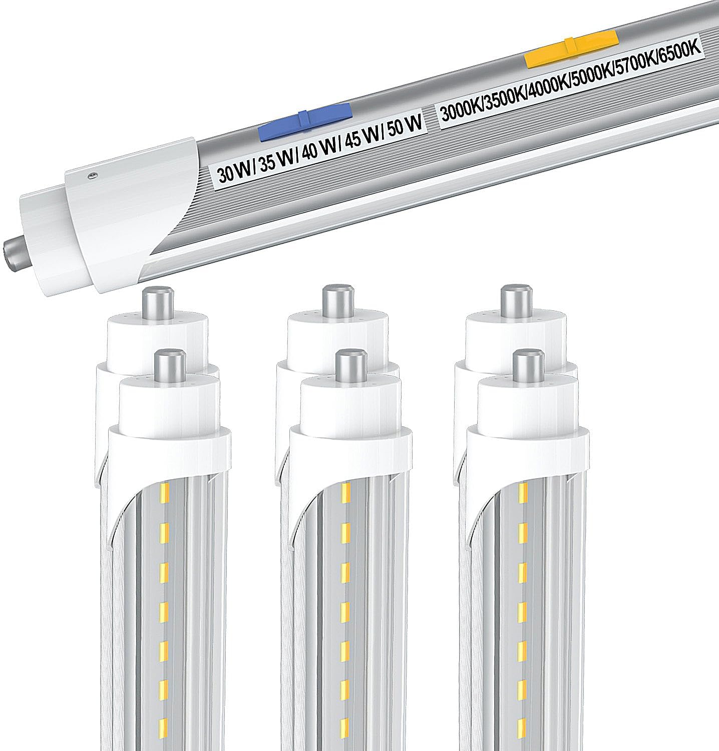 T8 T12 8FT LED Bulbs, 8FT Tube Lights 6CCT 3000K-6500K/5 Power(30W-50W ...