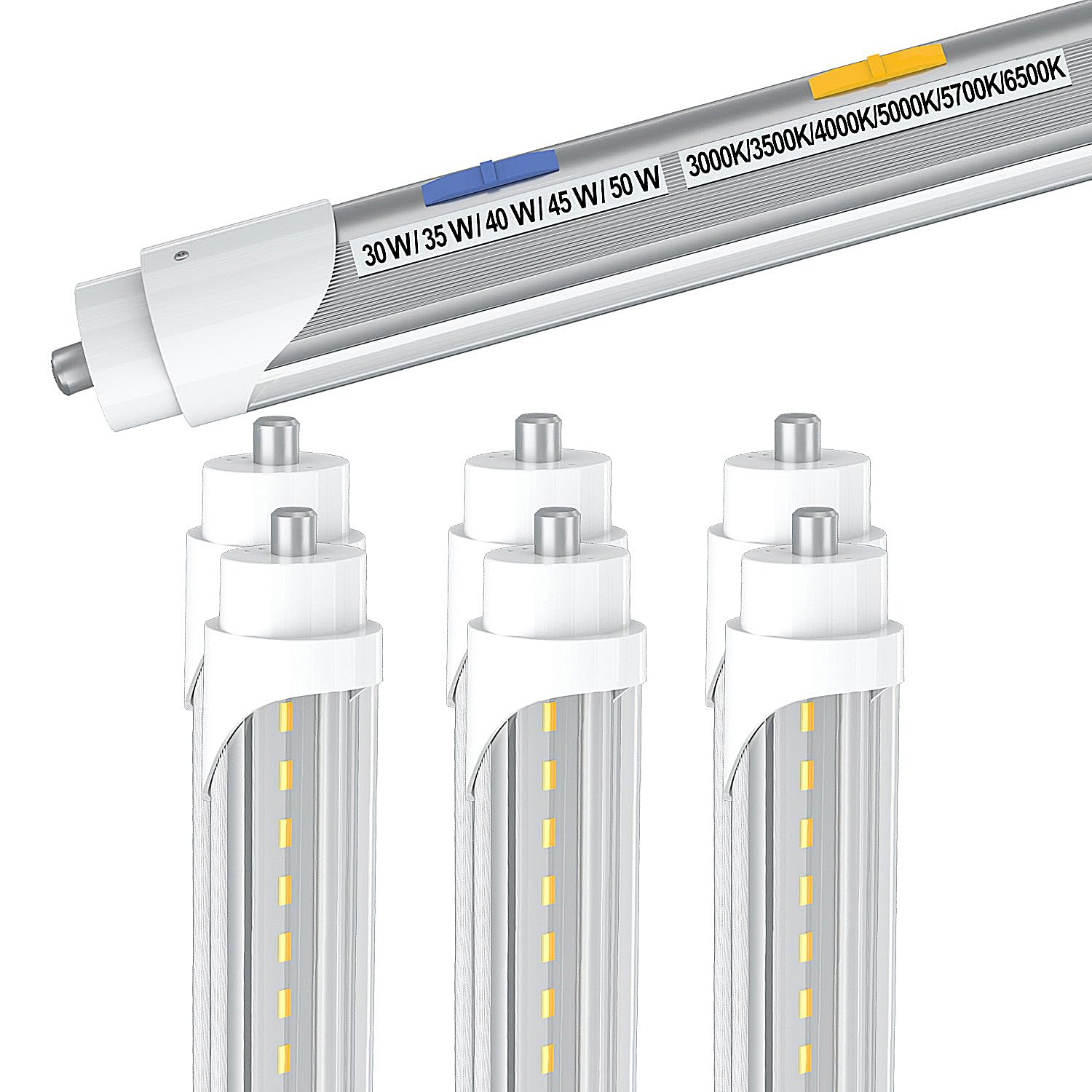 T8 T12 8FT LED Bulbs, 8FT Tube Lights 6CCT 3000K-6500K/5 Power(30W-50W ...