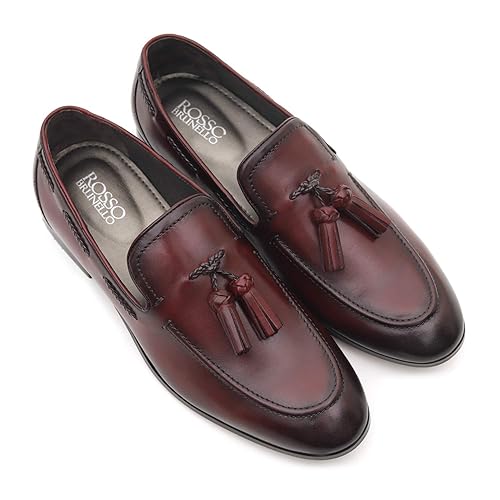 ROSSO BRUNELLO Men Leather Loafers (MS-3428_Burgundy_11) : Amazon.in ...