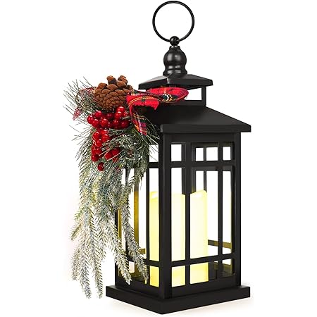 Amazon.com: Red Lanterns Decorative Outdoor - Metal Christmas Candle ...