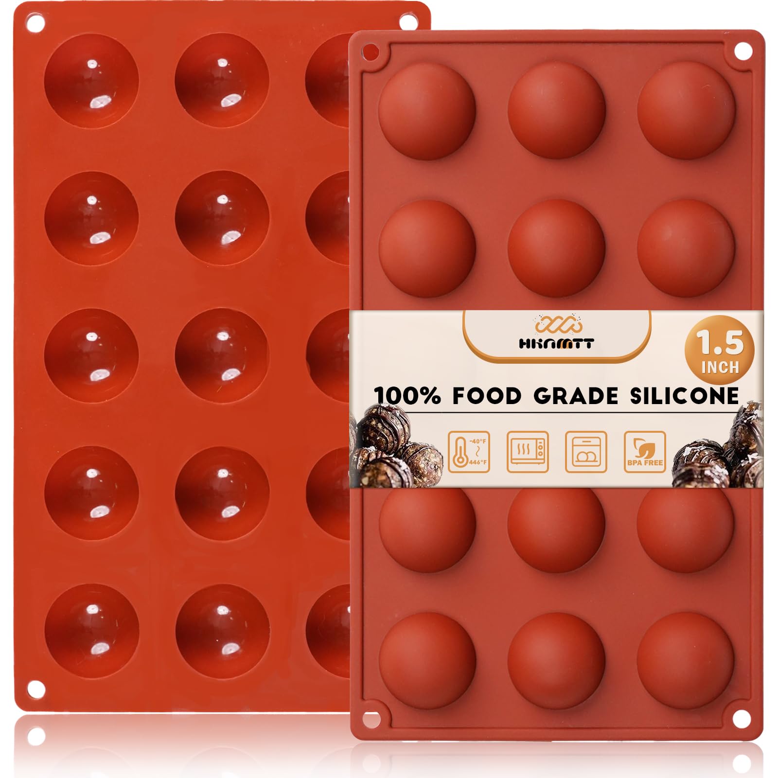 Amazon.com: Chocolate Molds Silicone Semi-Sphere 15 Cavities 2-Pack 1.5 ...