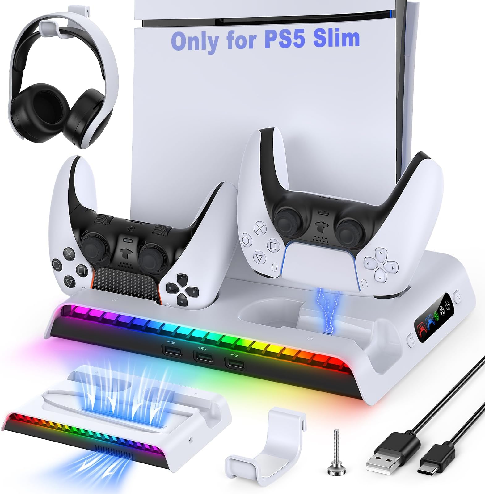 Amazon.com: DUXICEPIN Charging Stand with Cooling Fan for PS5 Slim, RGB ...