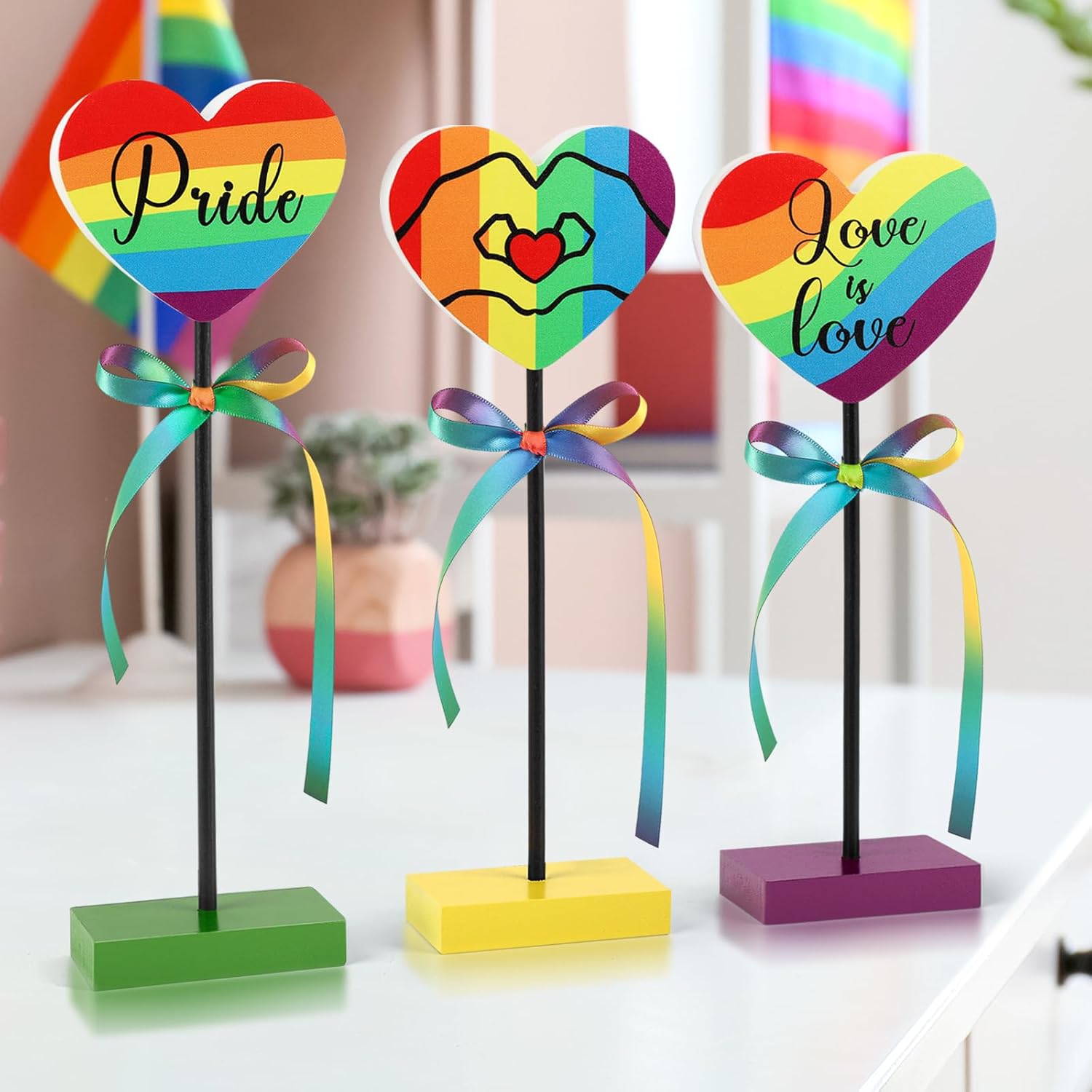 Amazon.com: Sereliy 3 Pcs Pride Table Decor LGBT Pride Day Wooden Signs ...