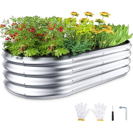 Amazon.com: Kesfitt Raised Garden Bed Kit,Outdoor Galvanized Planter ...
