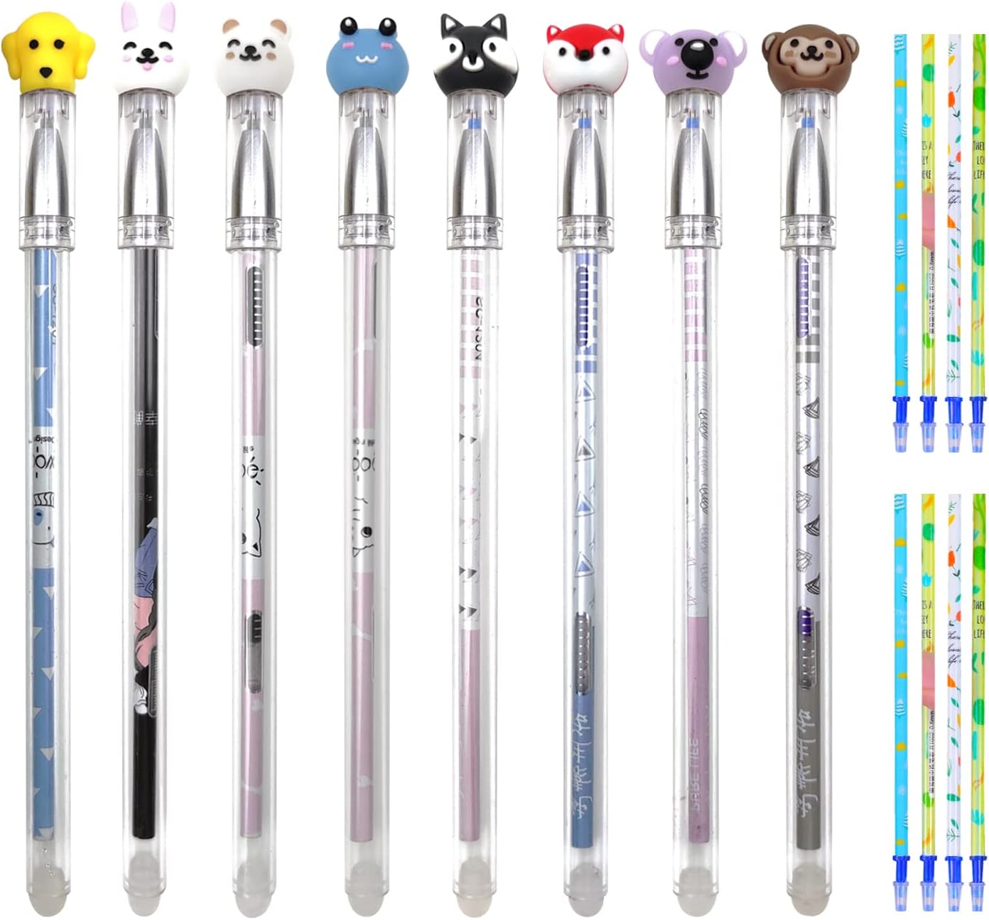 MAX COOK 8 Pièces Cartoon Stylo Effacables Noir 0,5 mm Stylos à Bille à ...