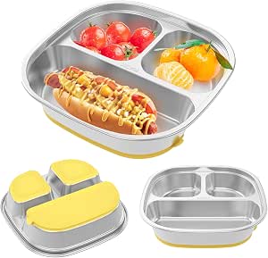 Amazon.com | Stainless Steel Kids Plates 3 Sections Stainless Steel ...