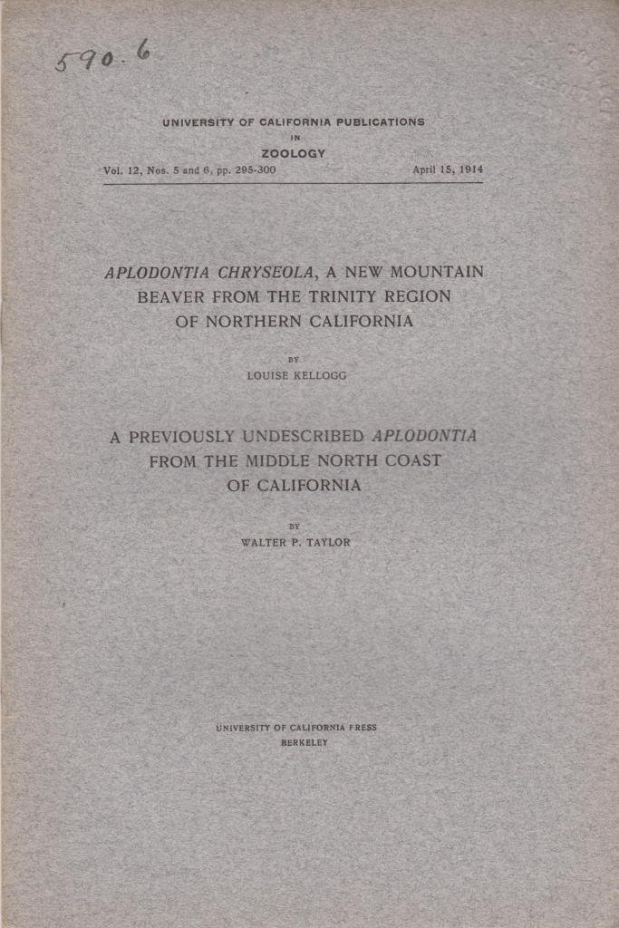 Aplodontia chryseola,: A new mountain beaver from the Trinity region of ...
