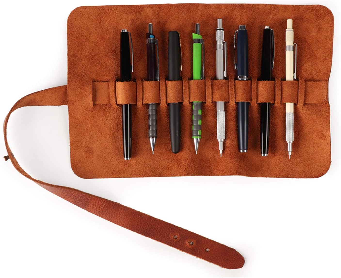 Amazon.com: Rustic Genuine Leather Pencil Roll - Pen and Pencil Case ...