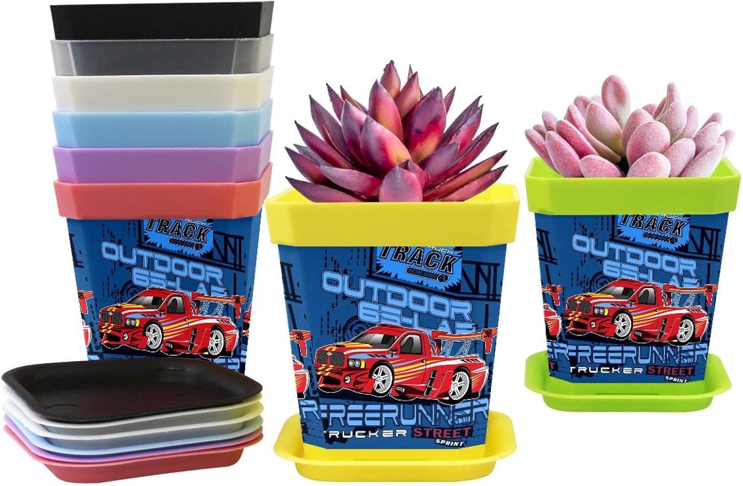 Amazon.com: 8 PCS Pots for Plants Truck Track Plastic Planters with ...