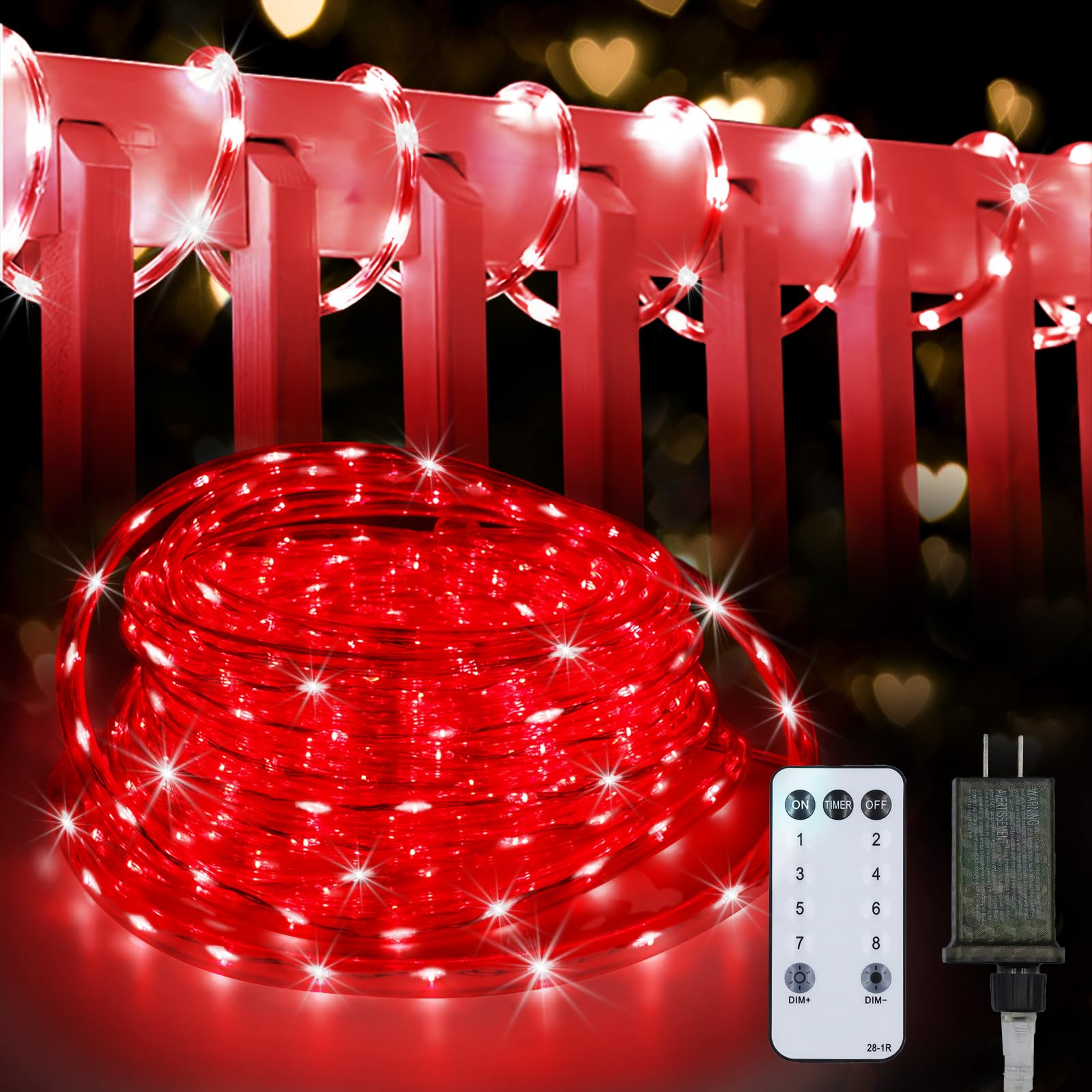 Kenburg Red Rope Lights Outdoor, 50Ft 600 LED Valentine's Day String ...