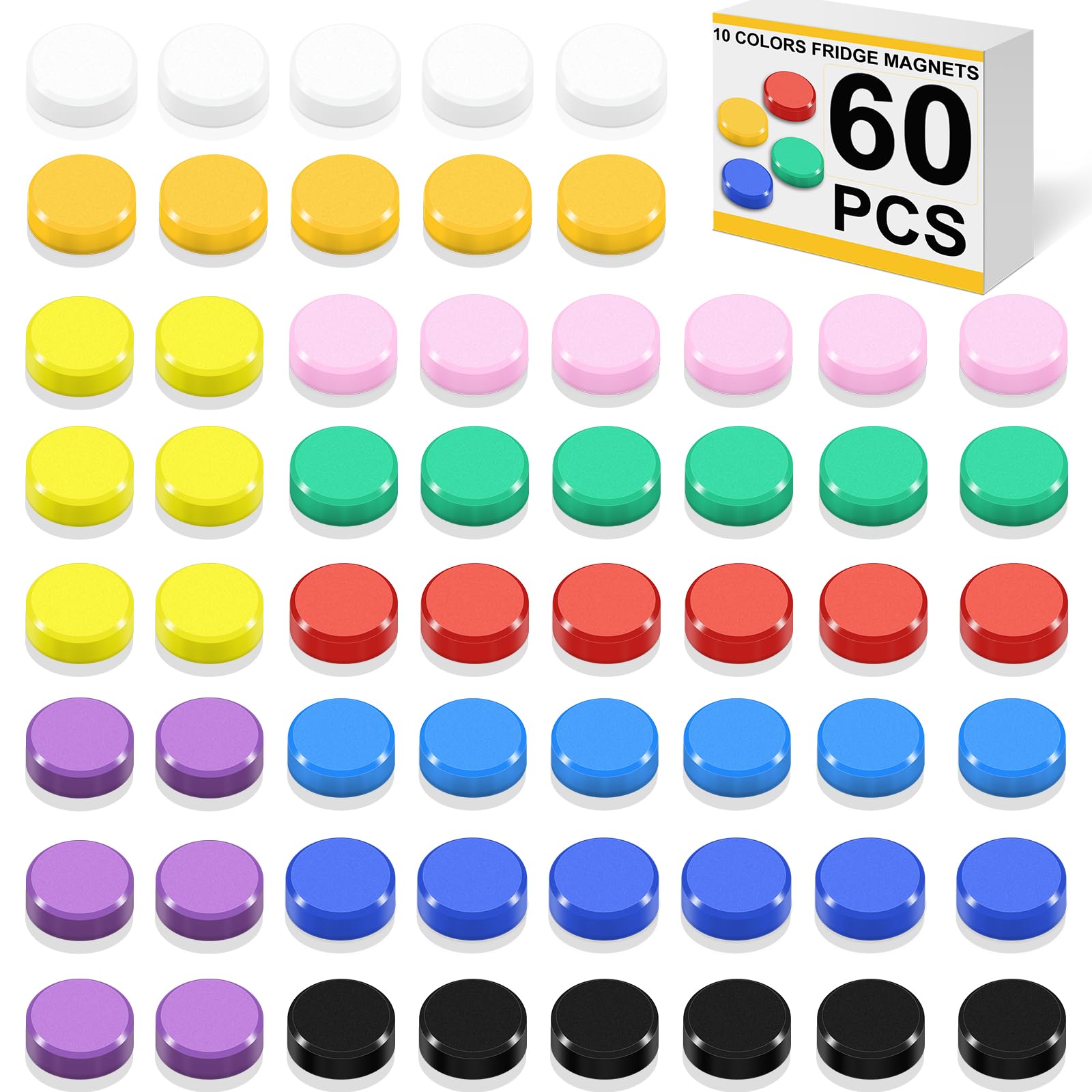 Snapklik.com : DIYMAG 60Pcs Fridge Magnet 10 Colors Refrigerator Magnets