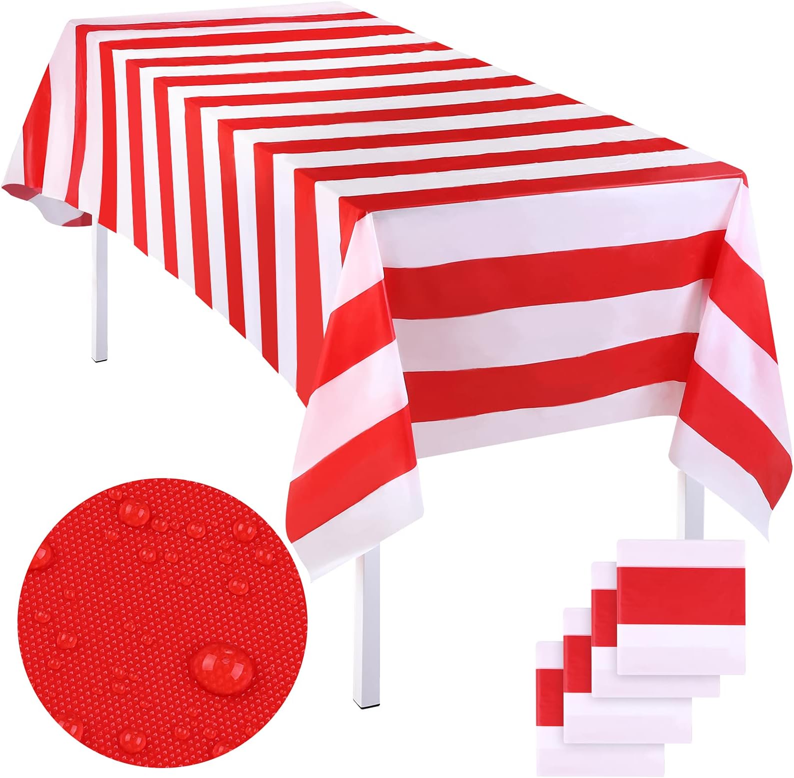Amazon.com: Oojami Red & White Stripes Disposable Plastic Table Covers ...