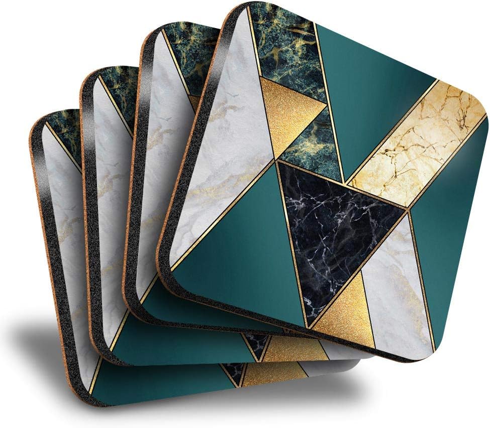 4 Set - Art Deco Coaster - Green Gold Geometric Wallpaper Retro #12546 ...
