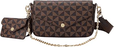 LEIDAXIA Designer Checkered Shoulder Bag, Brown Faux Leather Crossbody ...