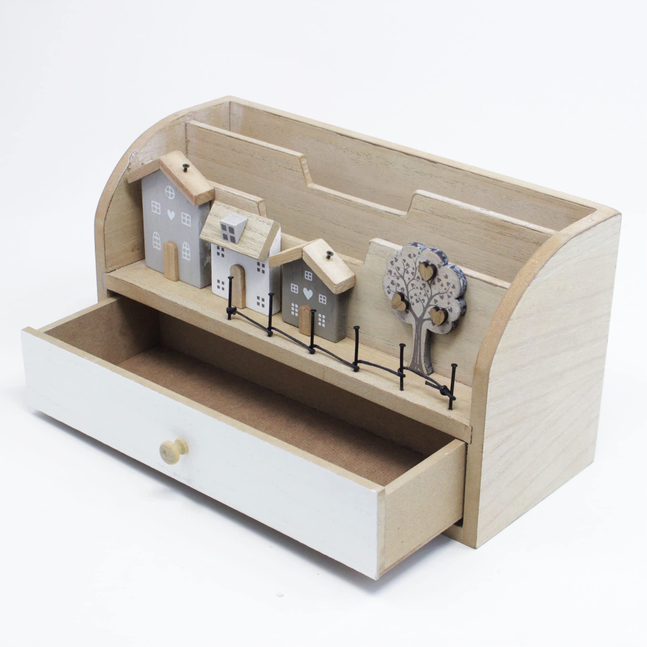Wooden Letter Rack with Single Drawer White Brown Desk Organizer Letter ...