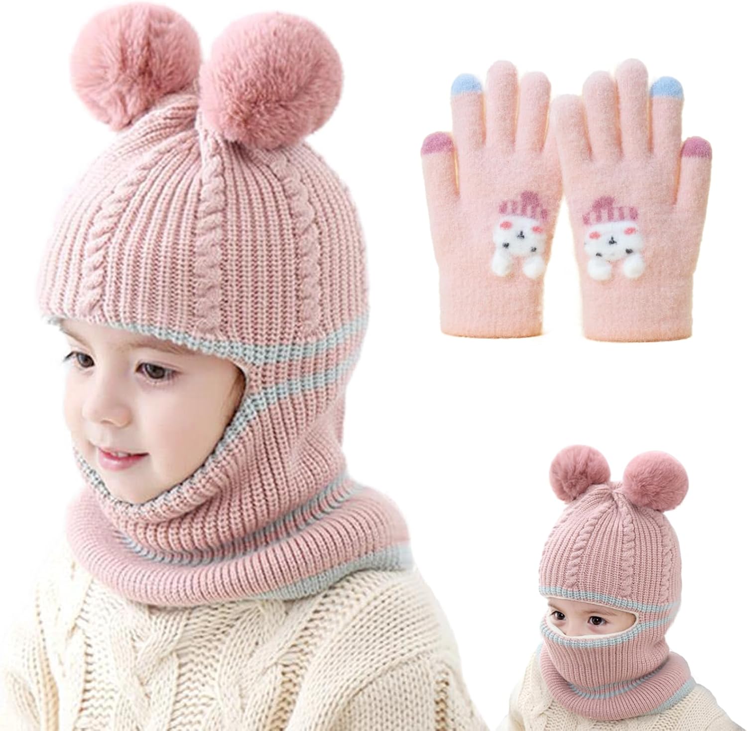 TYXHXTF Winter Warm Hat Kid, Double Pompom Hat, Fleece Lined Winter ...