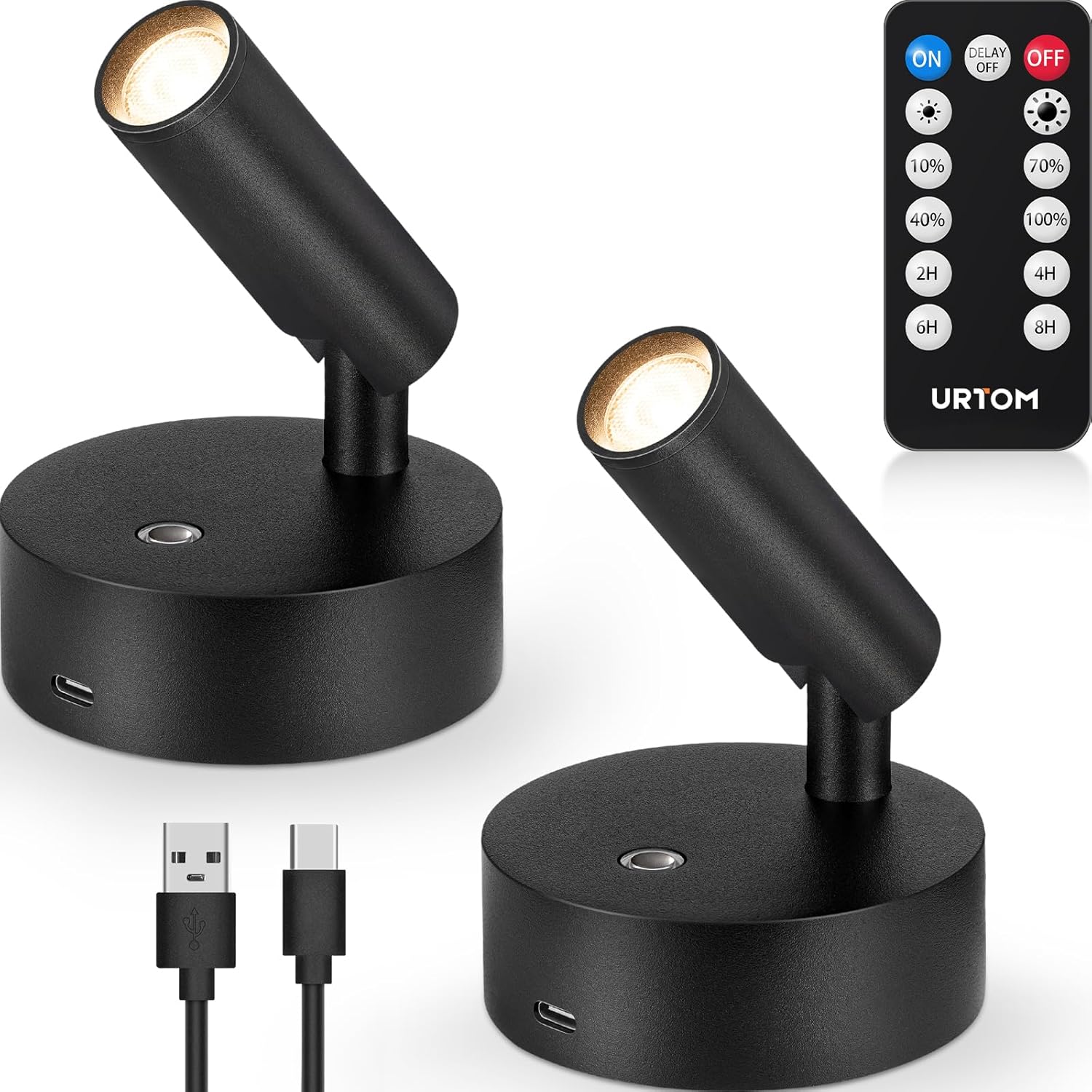 URTOM LED Wireless Spotlights with Remote, 2 Pack. Rechargeable ...