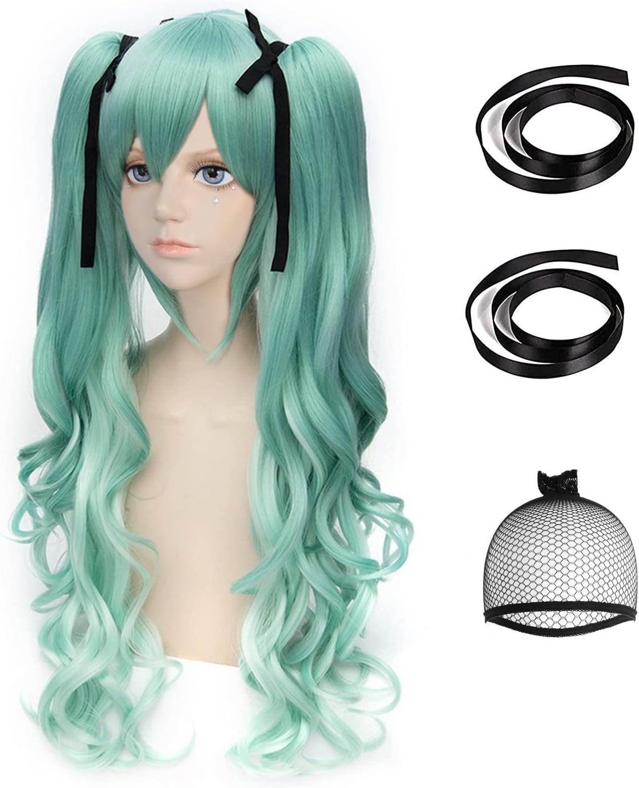 Amazon.com: MIGUOO Anime Miku Cosplay Wig, with 2 Ponytails Long ...