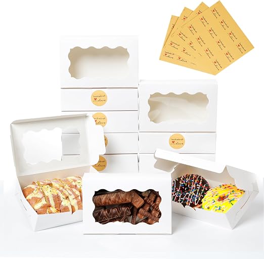 50 Pcs White Bakery Boxes with Window, 7x4.5x2 inches Cookie Boxes with ...