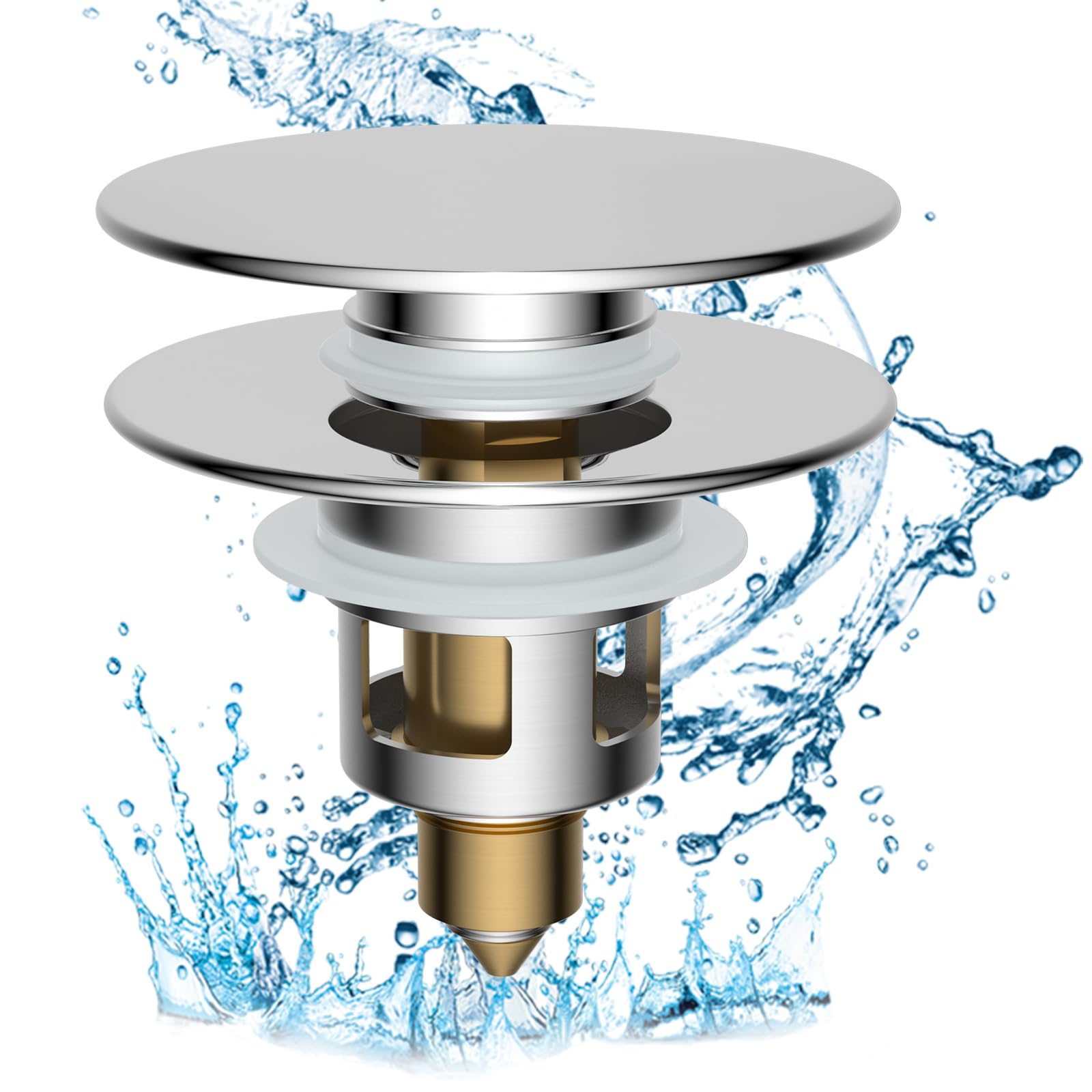 Amazon.com: Hibbent All Metal 2 in 1 Bathroom Sink Stopper, Universal ...