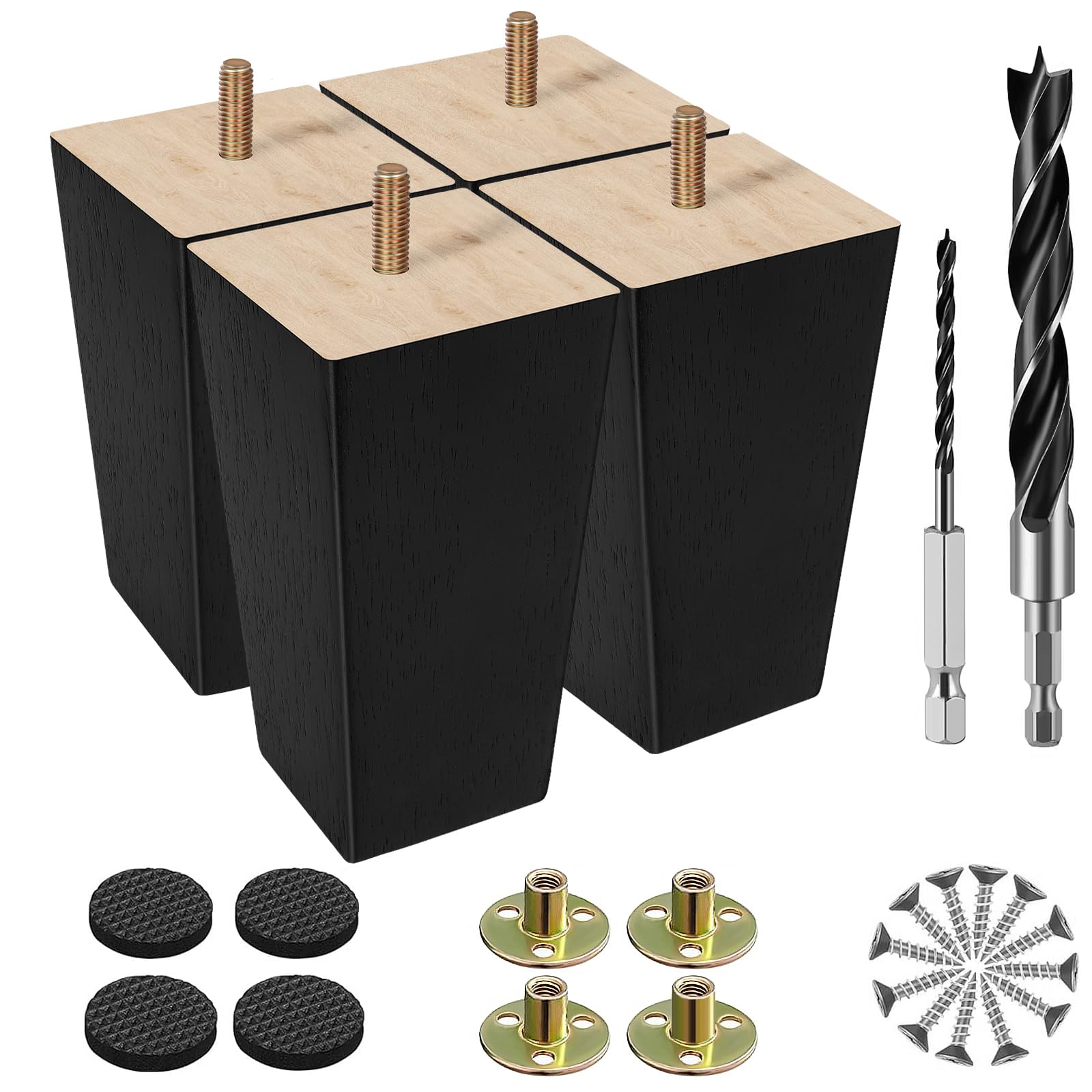 Lomoky 6 inch Black Wood Furniture Legs, Sofa Legs Chair Legs ...