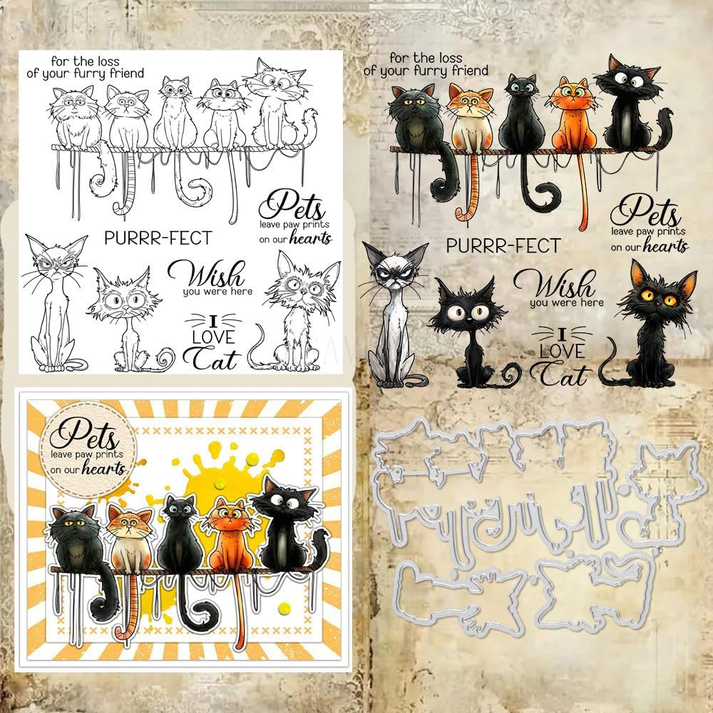 Animal Cats Clear Stamps and Die Cuts Sets for Handmade Card Making ...