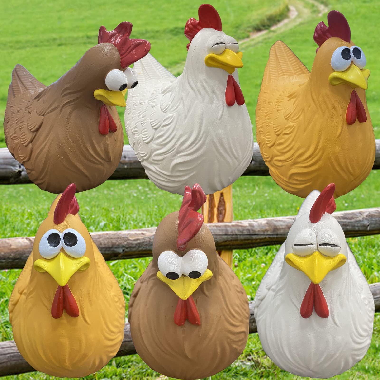 Amazon.com: DABONGKEER Set of 6 Silly Chicken Statues - Fun and Quirky ...