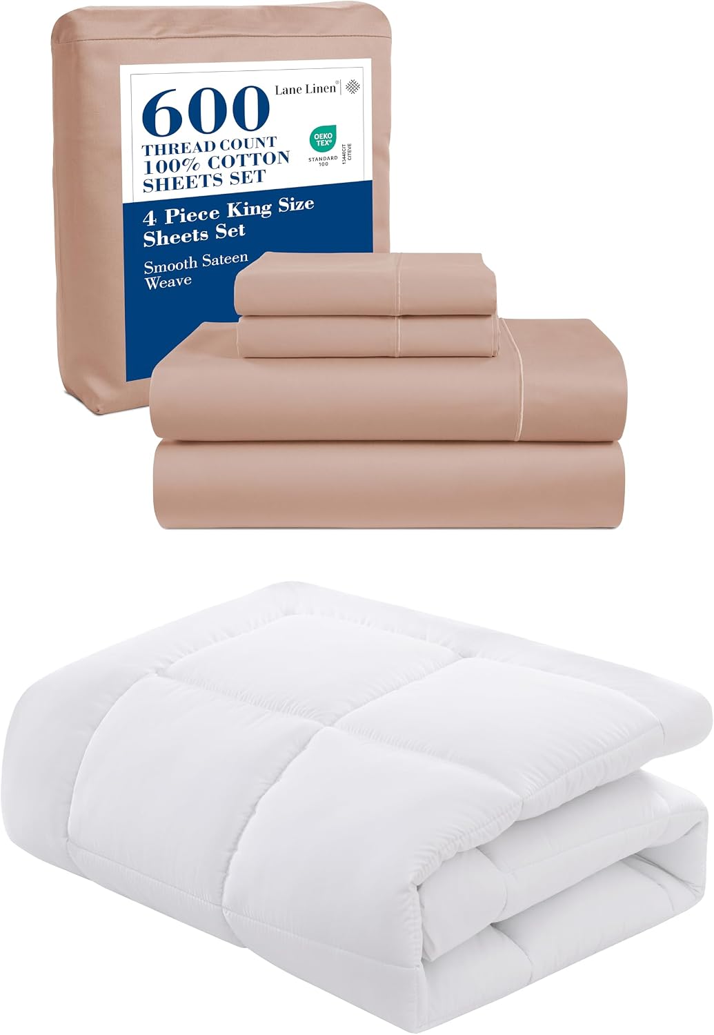 Amazon.com: LANE LINEN Bundle of 600 TC 100% Cotton Bedding King-Dusty ...