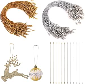 200pcs Christmas Ornament String Hangers, Metallic Decorative Ornament ...