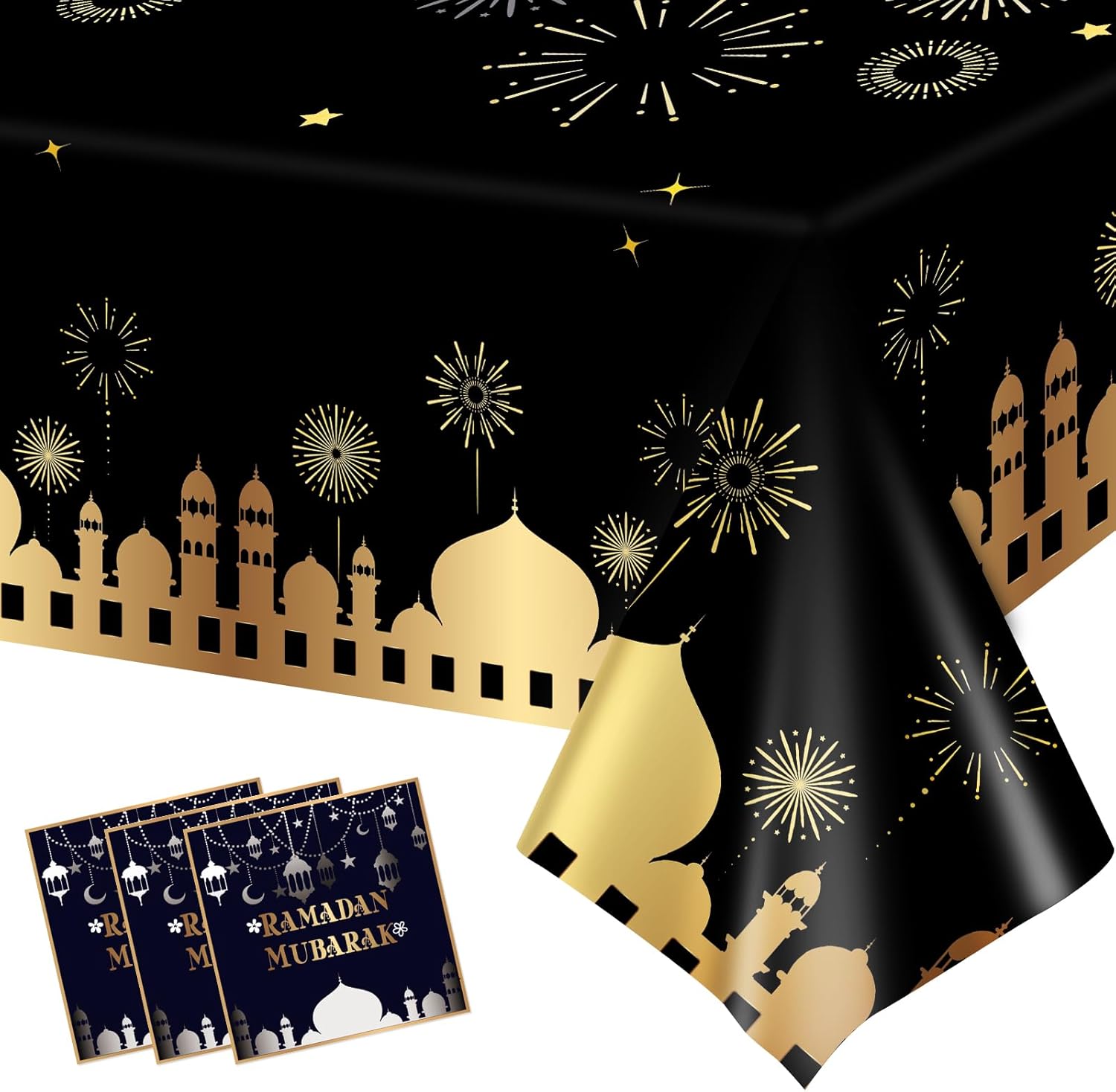 Ramadan Mubarak Nappe, Table Cloth en Plastique Jetable avec Serviettes ...