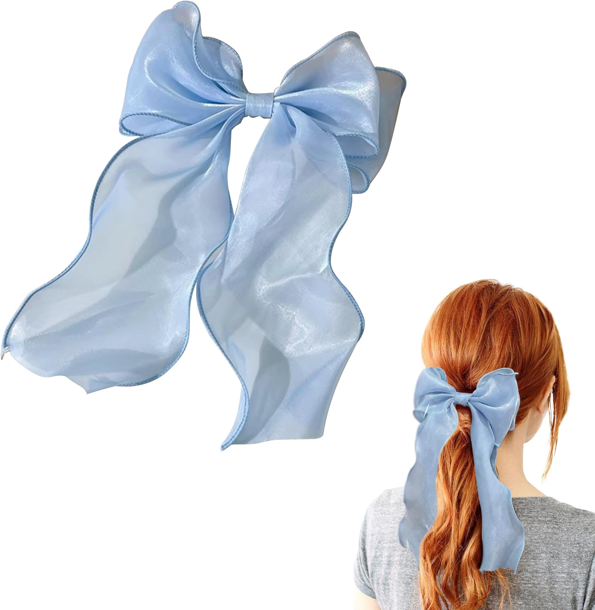Amazon.com : Elegant Satin Hair Accessories - Blue Bow Barrettes ...