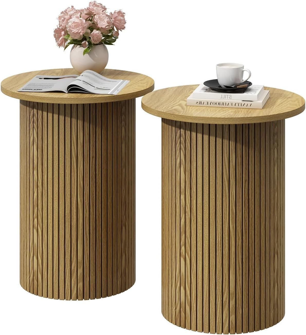 Amazon.com: Wnutrees Round Fluted End Table, Small Accent Pedestal Side ...