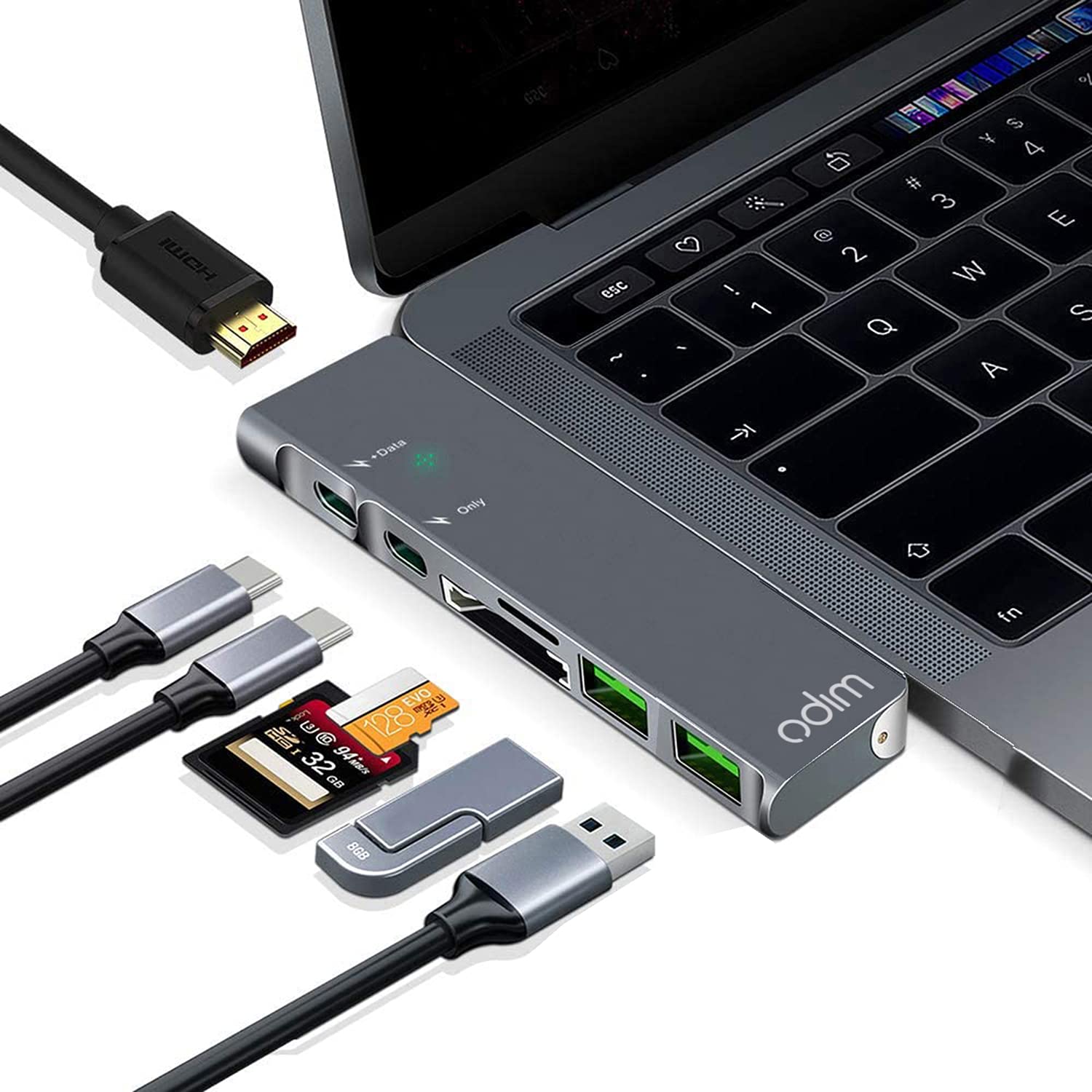Odim USB C Type HUB 7 in 2 Adapter, Aluminium Multi Port Dongle Type-C ...
