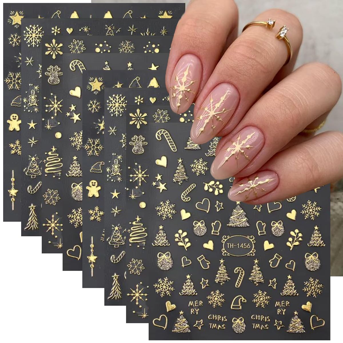 Amazon.com: Christmas Nail Art Stickers Decals 3D Gold Xmas Tree ...