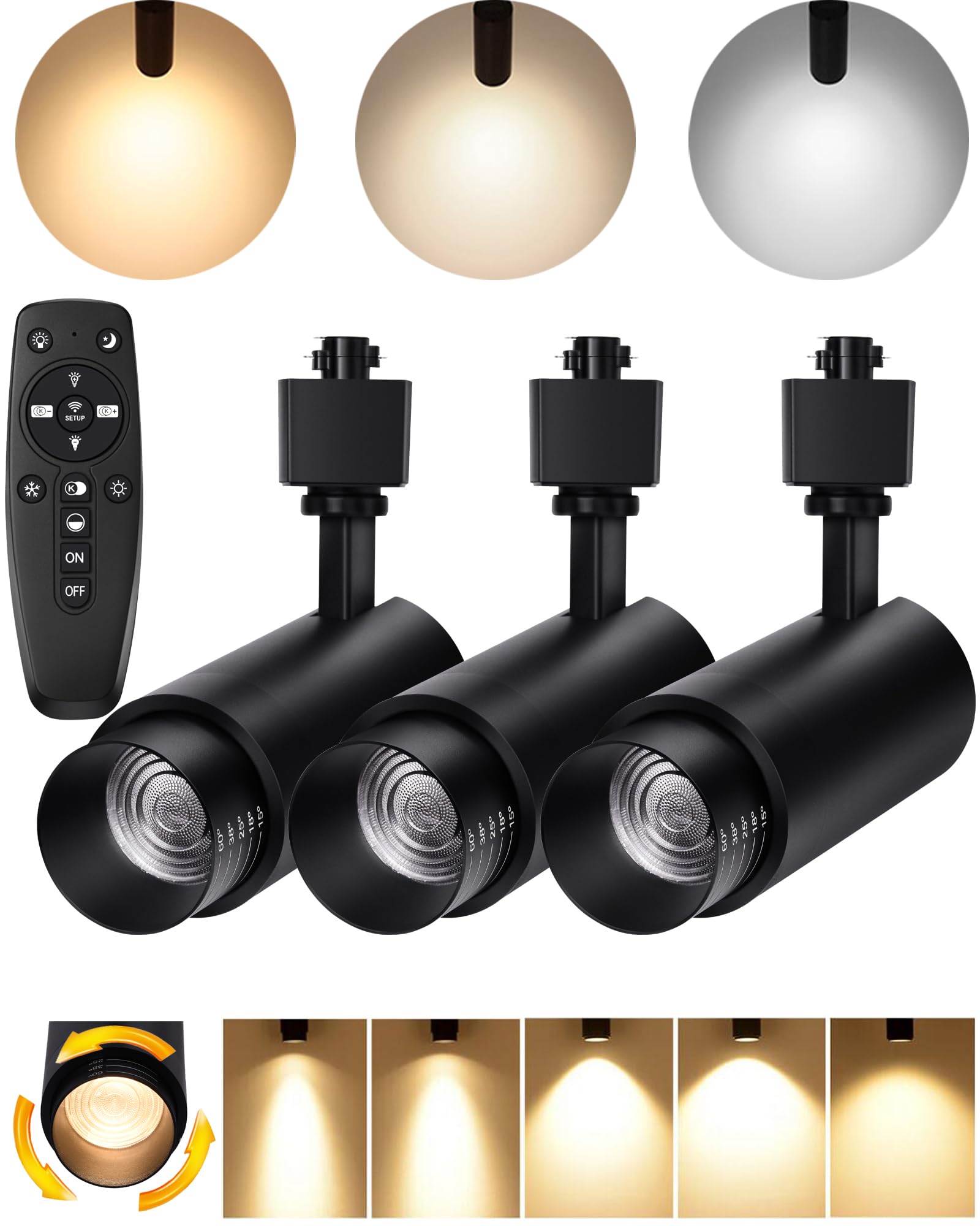 Motrackcao Black LED Track Lighting Heads,2700K-6500K Stepless Dimming ...