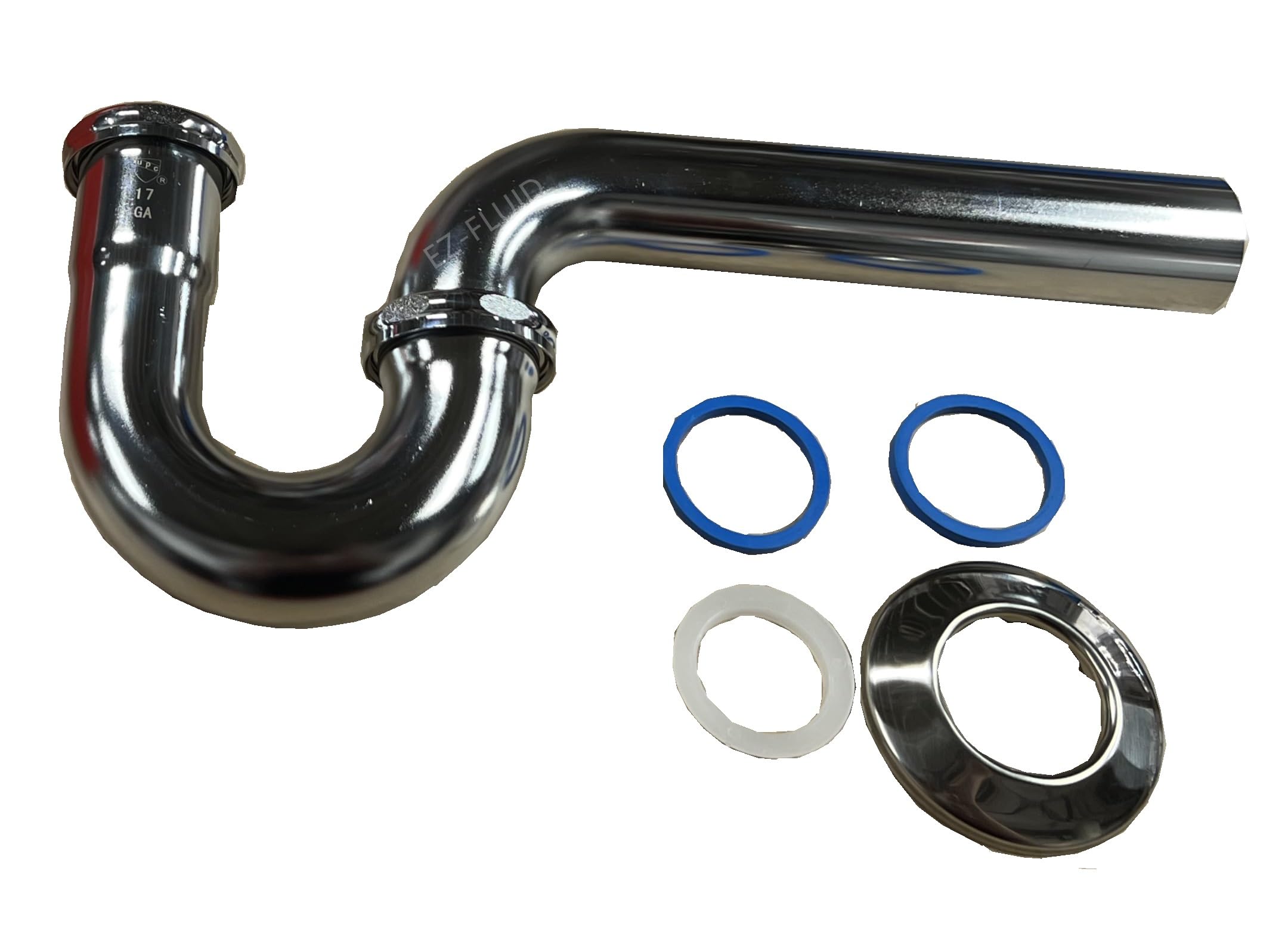 EZ-Fluid 1-1/2" Heavy Duty 17 Gauge Kitchen Sink Chrome Brass P-Trap w ...