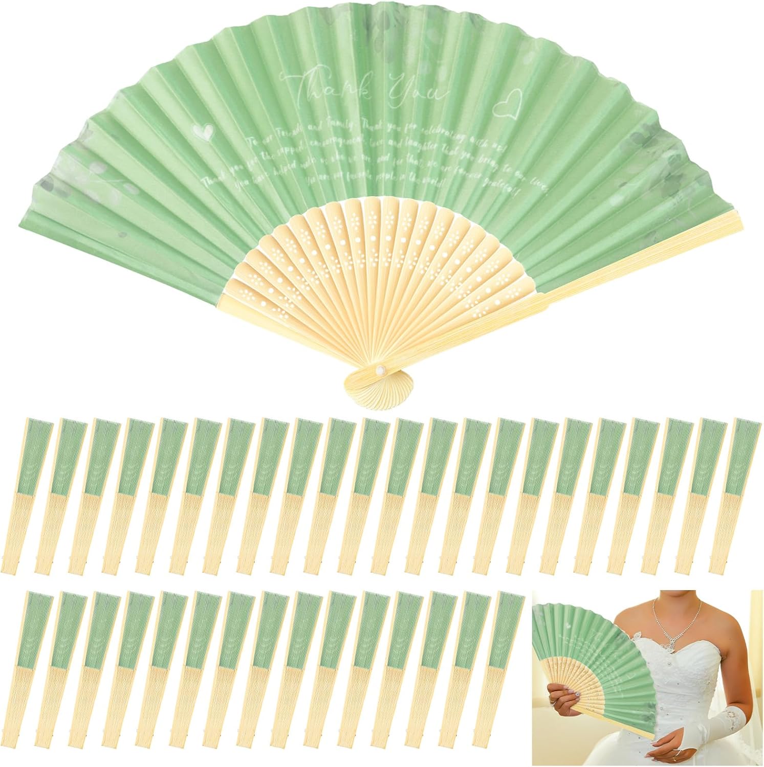 Amazon.com: Menkxi 80 Pcs Silk Folding Hand Fans Bulk Sage Thank You ...
