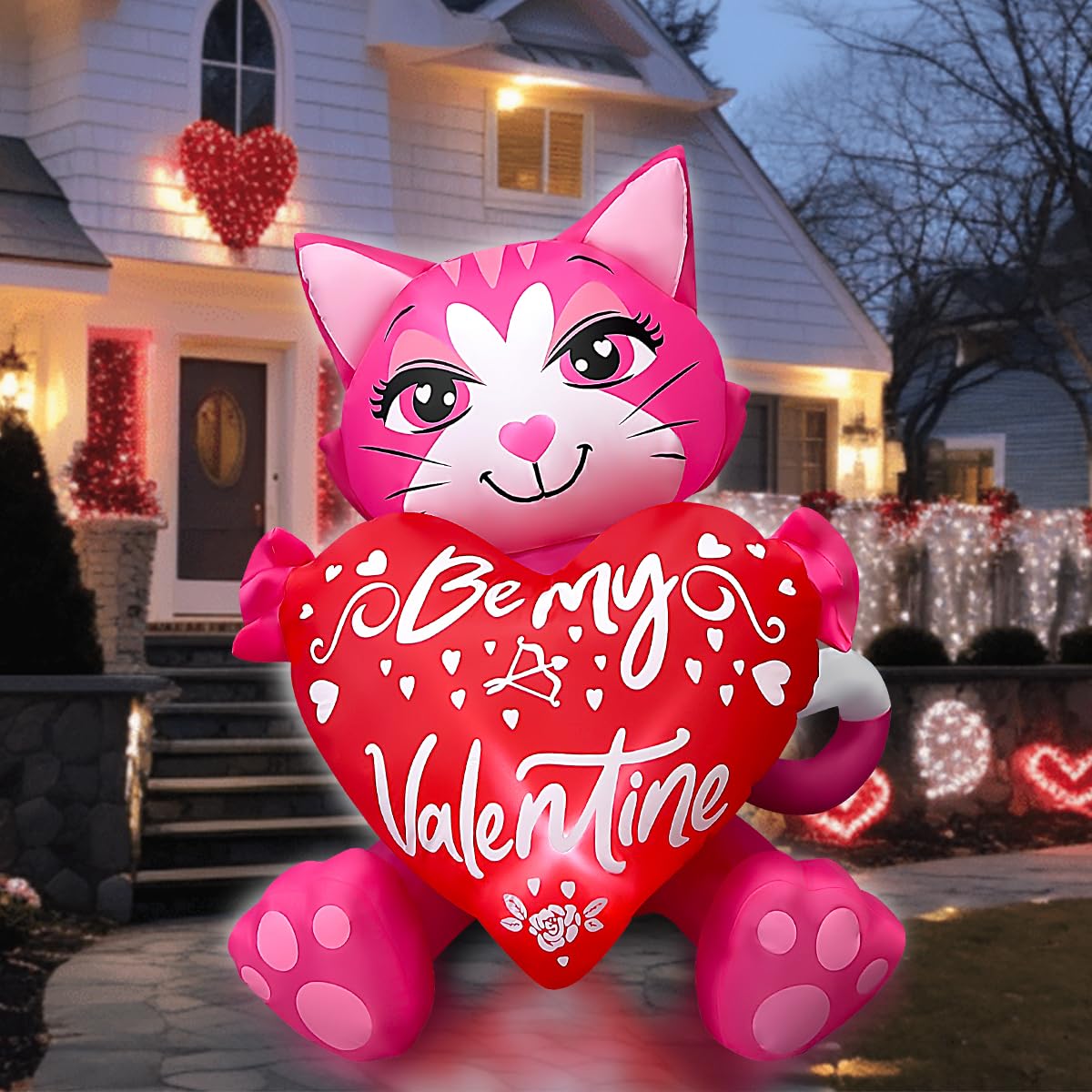 Amazon.com: 4FT Valentine's Day Inflatables Cute Pink Cat with Heart ...